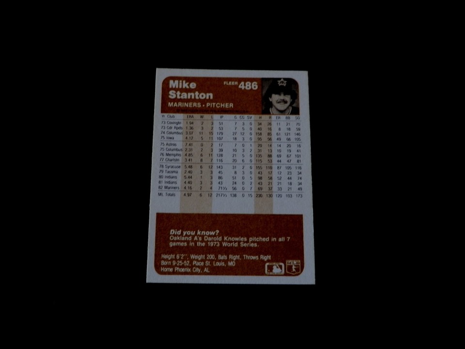 Mike Stanton Autographed 1983 Fleer Seattle Mariners Baseball Card #486 ...