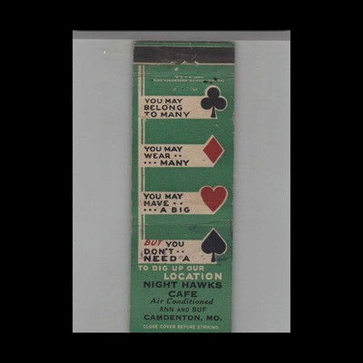 Matchbook Cover Night Hawk Cafe Camdenton, MO | eBay