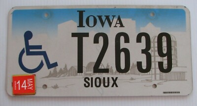 IOWA DISABLED PERSON HANDICAPPED LICENSE PLATE " T 2639 " IA WHEELCHAIR ...
