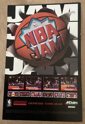 NBA Jam 1994 Print Ad retro art video game promo 1990s Nintendo SNES Akklaim | eBay