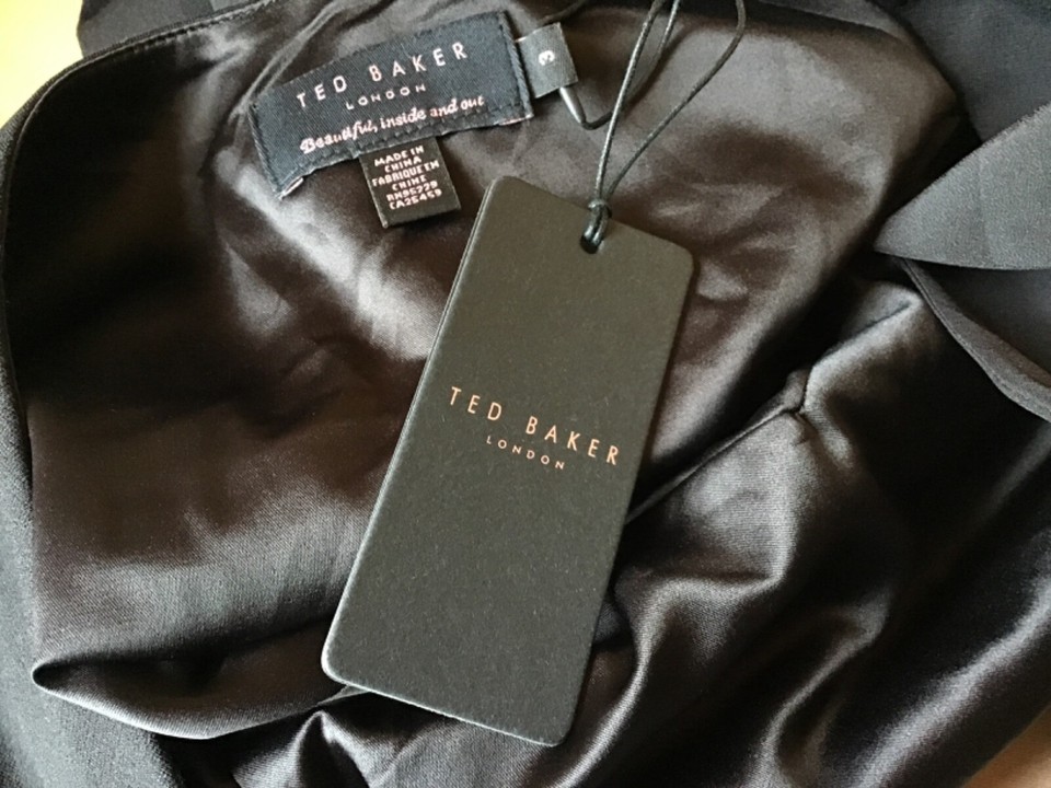 Ted Baker Ruffle Dress BNWT Size 3 UK 12 Black & Taupe | eBay