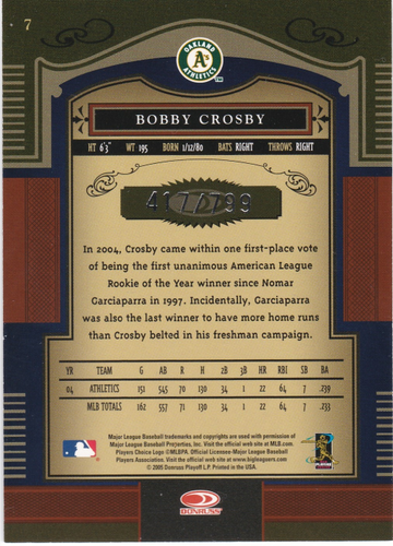 2005 Timeless Treasures #7 Bobby Crosby /799 - NM | eBay