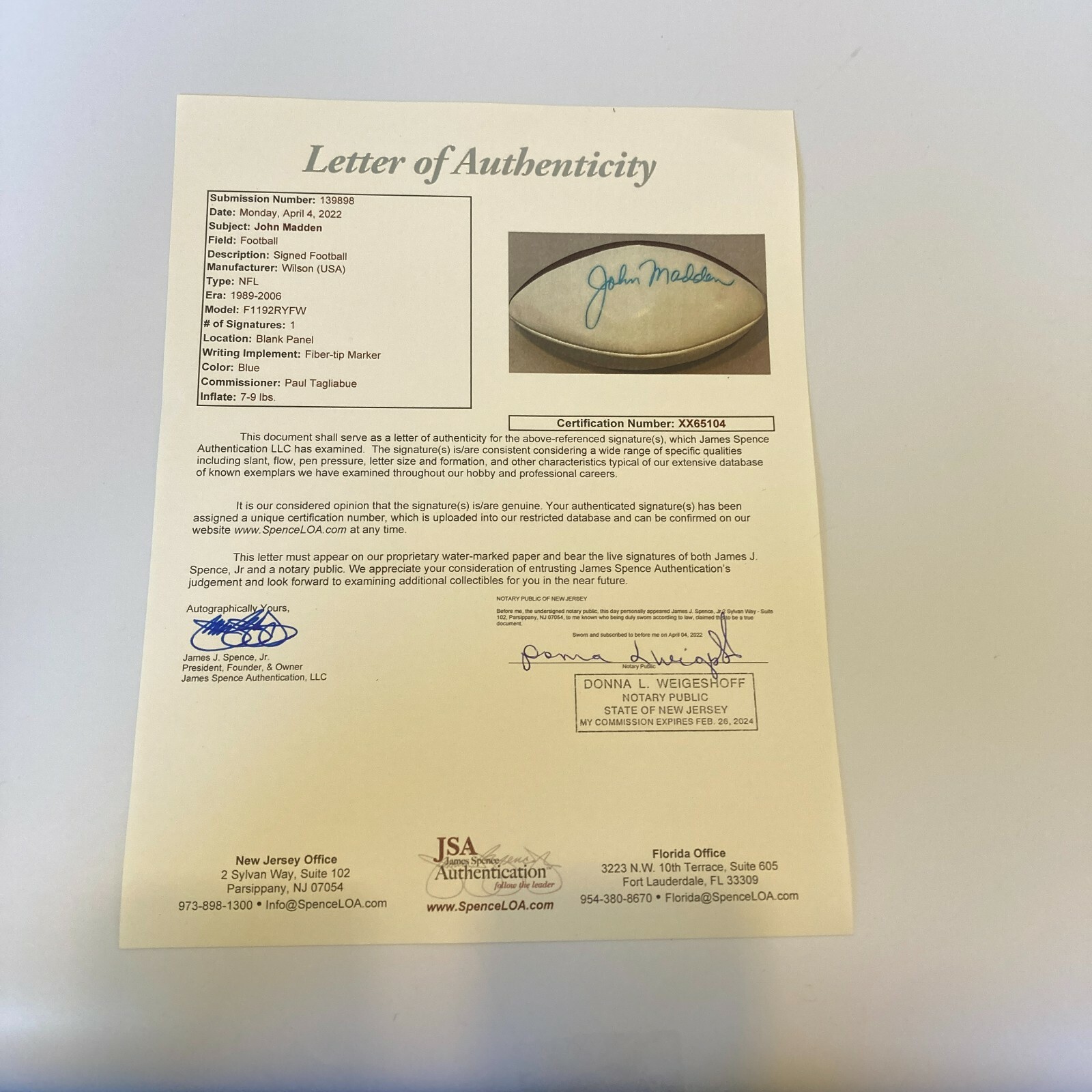 John Madden Signed Autographed Official Wilson NFL Football JSA COA | eBay