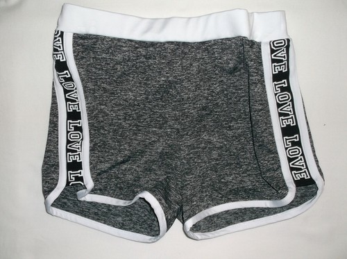 Bozzolo Love graphic dolphin hem shorts S M heather charcoal w/white ...