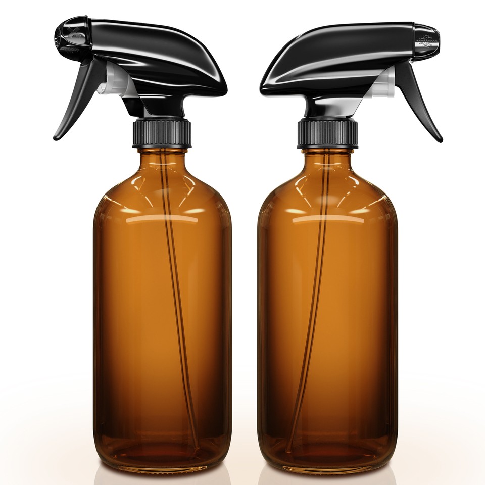 LiBa Amber Glass Spray Bottles 2 Pack, 16 oz Refillable Empty Spray ...
