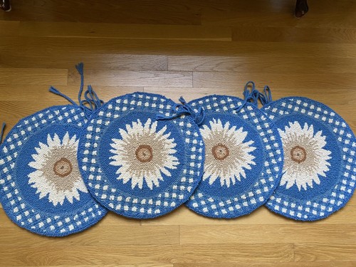 4-Hand-Hooked 16” X 16” Sunflower Chair Pads | eBay
