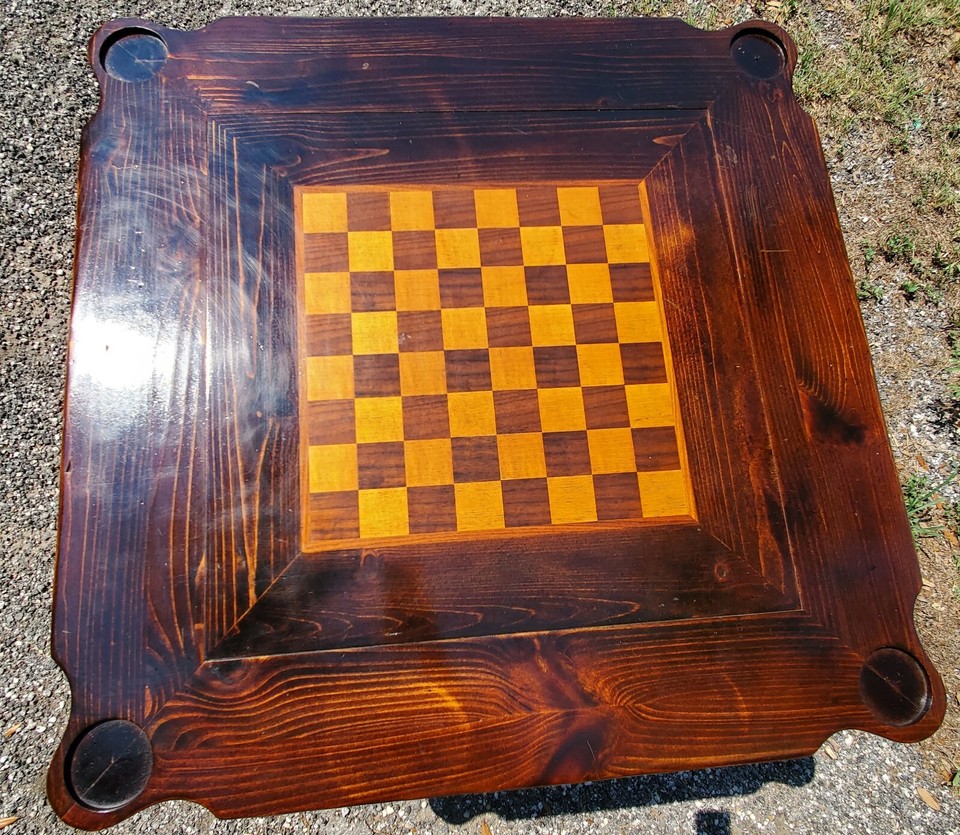 Ethan Allen Game Table 12-9012 Chess Checkers Antiqued Pine Old Tavern ...