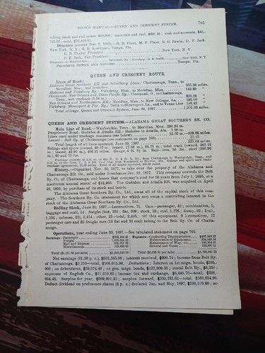 ☆1898 Train Report ALABAMA GREAT SOUTHERN RAILROAD Wauhatchie Tennessee ...