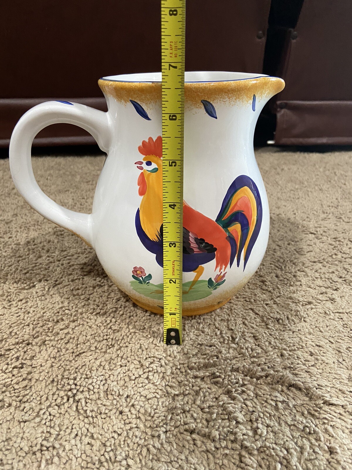 HEREND Hungary Village Pottery Handpainted Rooster Pitcher Farmhouse ...