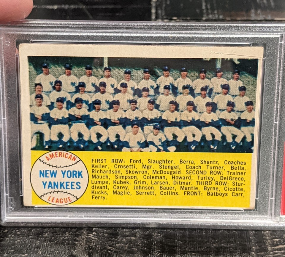1958 Topps YANKEES TEAM CARD Checklist Mickey Mantle PSA 3 VG #246 ...