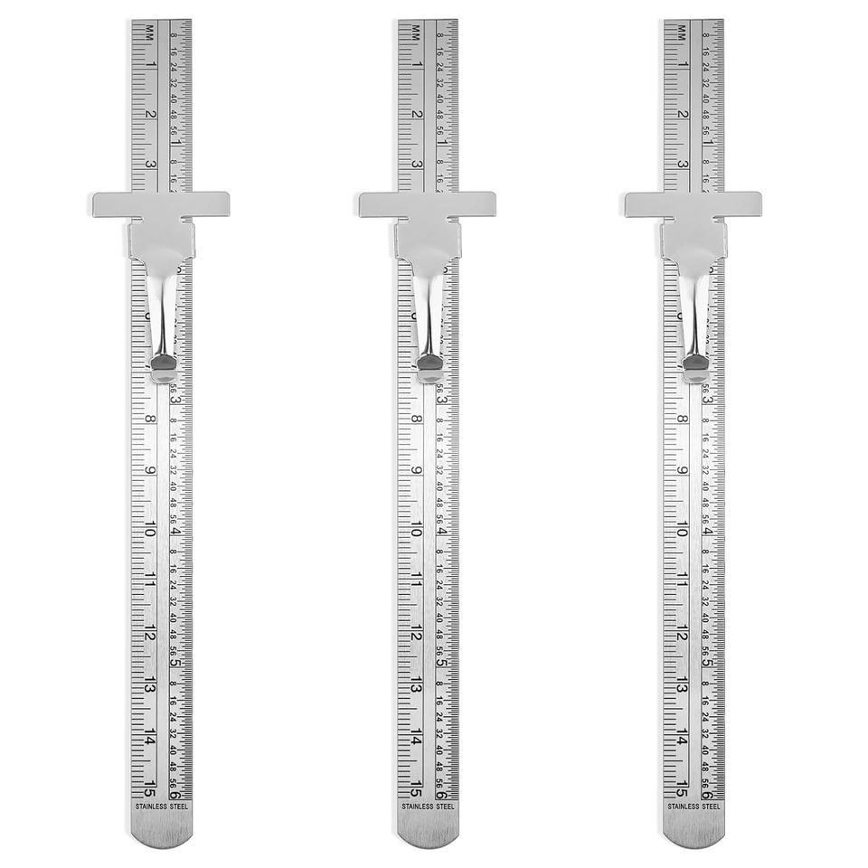 3 Pack 6 Inch Pocket Ruler Metric Stainless Steel Pocket Rulers ...