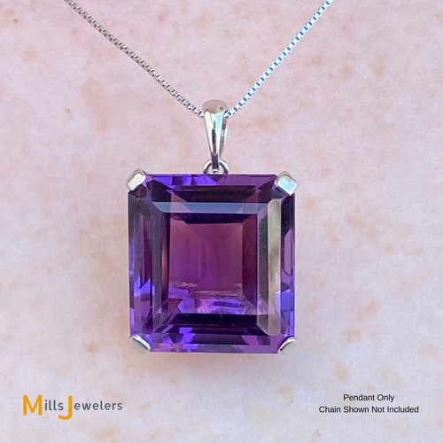 14K White Gold 18.84ct Rectangular Step Cut Amethyst Solitaire Slide ...