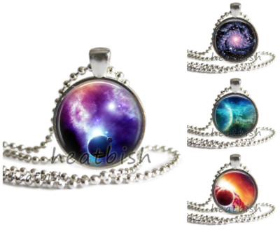 UNIVERSE PENDANT Space Nebula Moon Galaxy Stars Astronomy Glass Charm ...