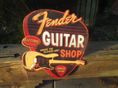 Fender Guitar Shop Electric LARGE Vintage Look Sign Metal Embossed ...