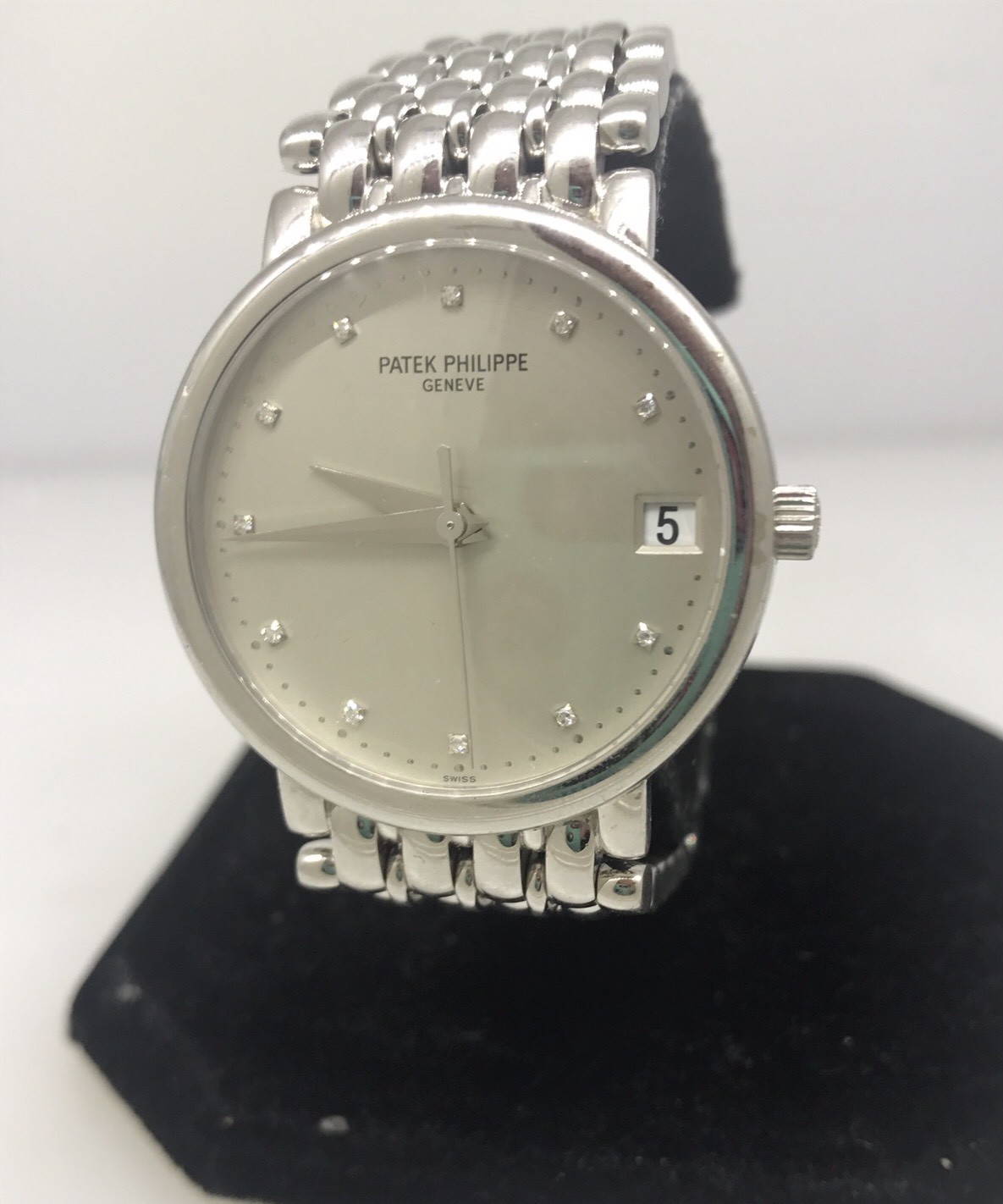 Patek Philippe Calatrava Oro Bianco Diamante Argento Quadrante Orologio ...