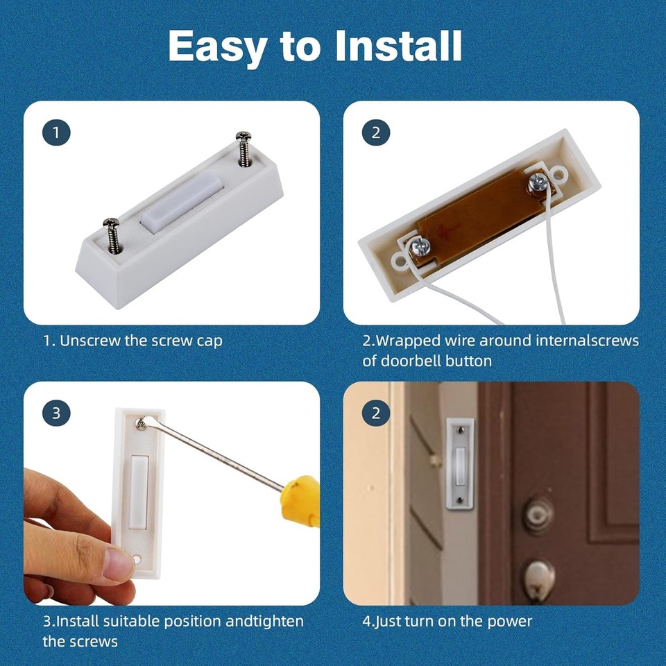 Lighted Wired Doorbell Button – LED Push Switch, Wall Mount, White ...