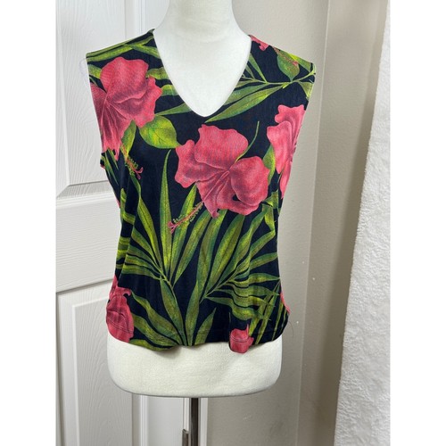Chico's Travelers Floral Tank Top Sleeveless V Neck Tropical Print Size ...