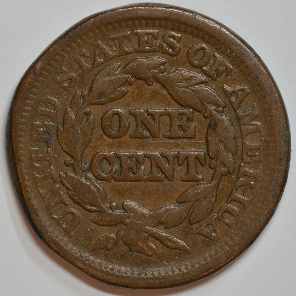 1850 Braided Hair Large Cent, Fine Details, Rim Damage, Ryan's Rare ...