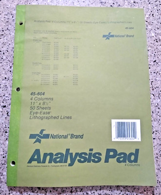 RARE Vintage National Brand 3 Column Analysis Pad 45-604 11 x 8 1/2 ...