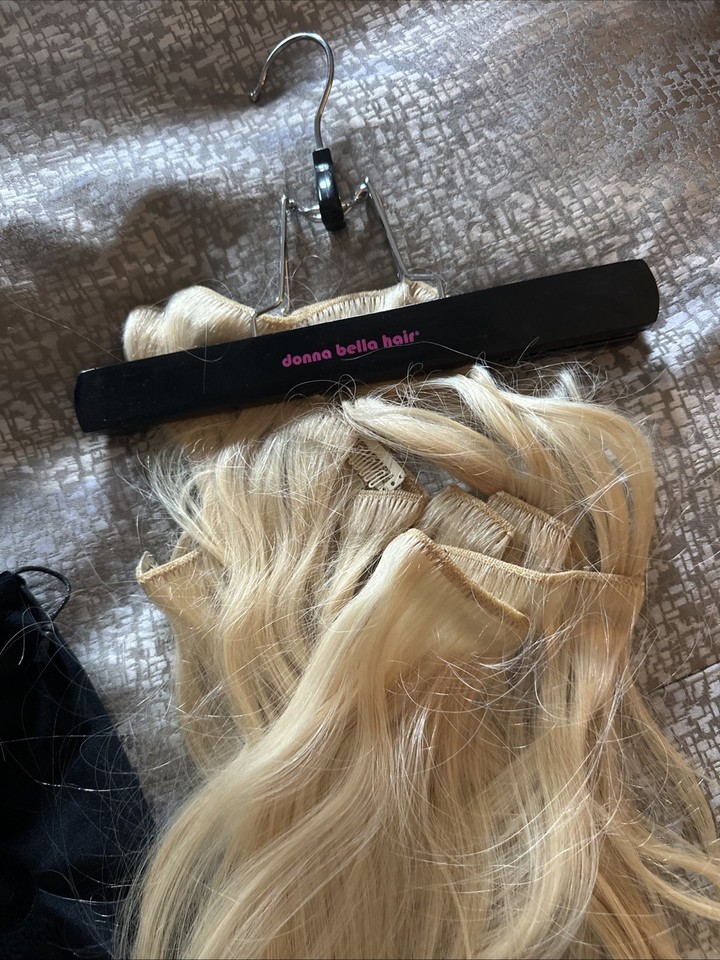 Donna Bella Platinum Ash Blonde Clip In Hair Extensions 20” BRAND NEW ...
