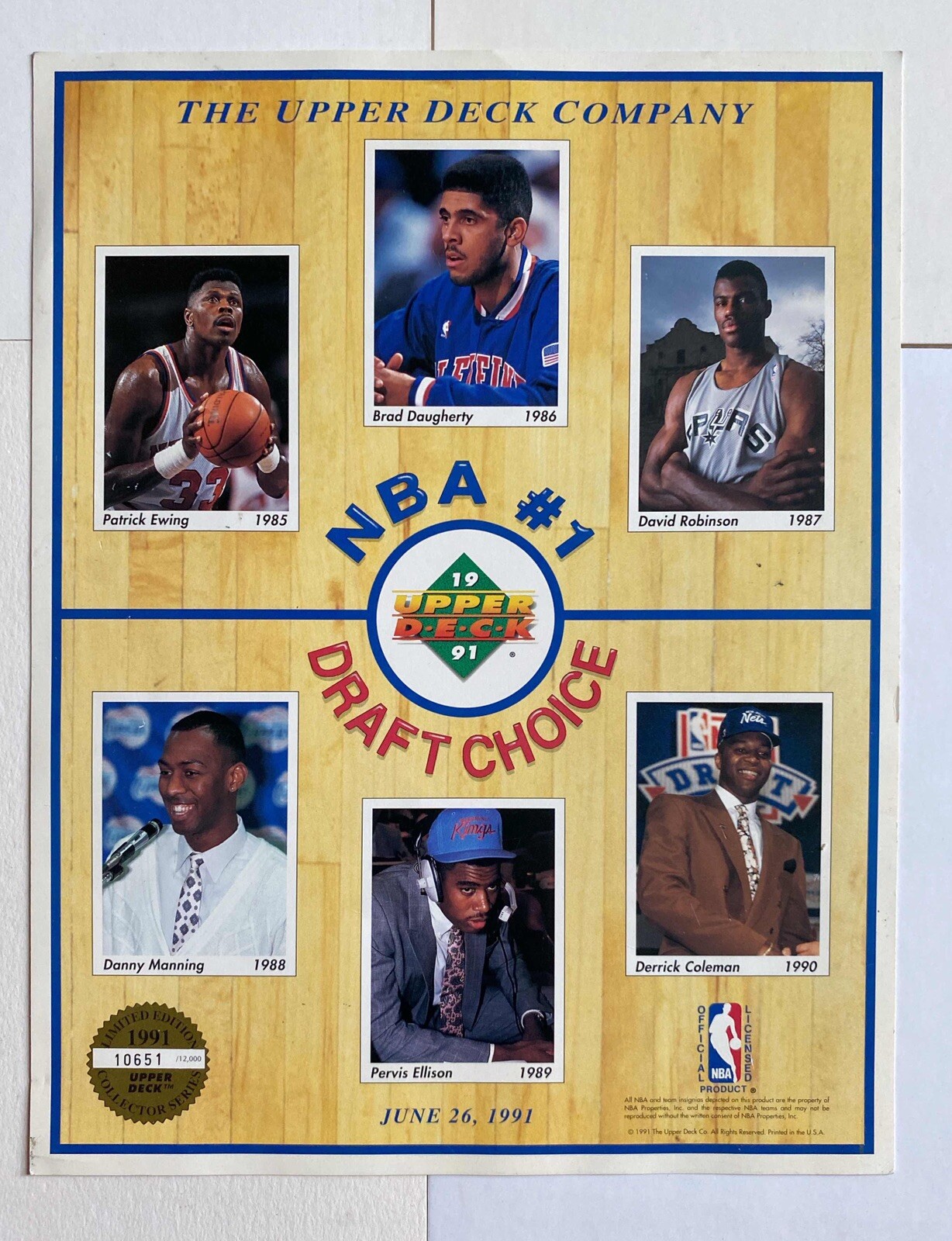 UPPER DECK SHEET NBA # 1 DRAFT CHOICE 1986-91 Commerative Sheet #10651 ...