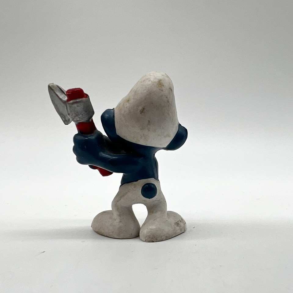 Smurfs 20087 Woodcutter Smurf Swinging Axe Vintage Figure Peyo Toy PVC ...