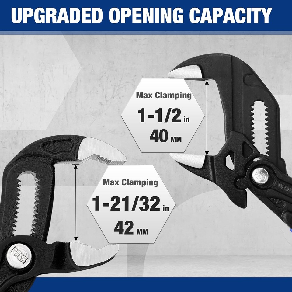 WORKPRO 2PC 7" Plier Wrench Groove Joint Plier Set Quick Adjustment ...