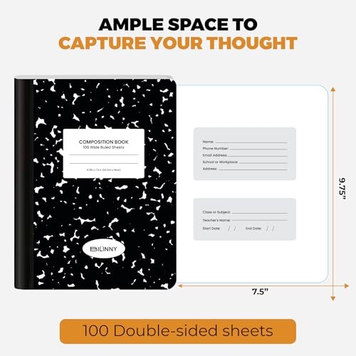 Composition Notebook, Wide Ruled - 9.75" X 7.5" - Hardcover Marble ...