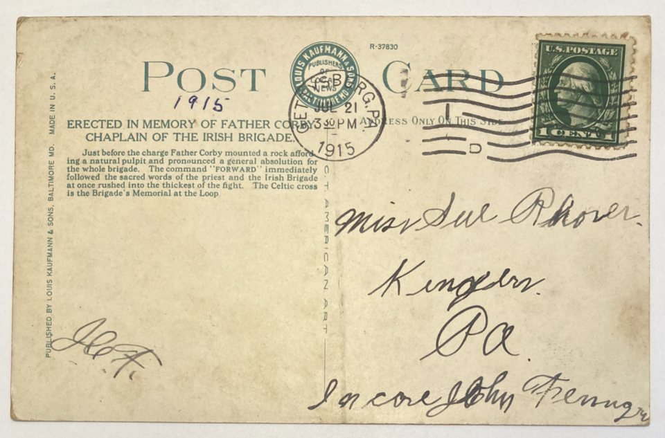 Irish Brigade Monument, Father Corby Statue, Gettysburg PA Vintage ...