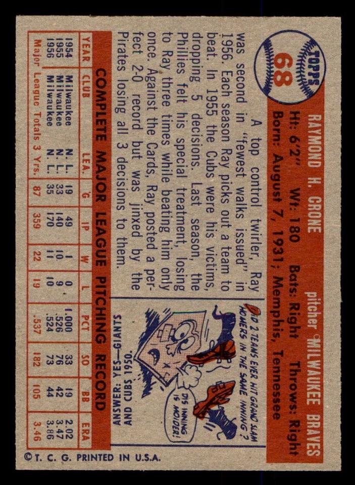 1957 Topps Baseball #68 Ray Crone NM *e1 | eBay