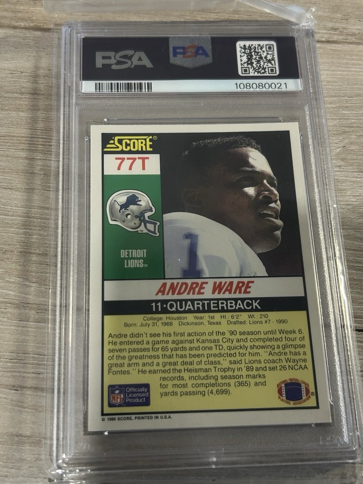 1990 Score Rookie & Traded (Supplemental) Andre Ware #77T RC PSA 8 | eBay