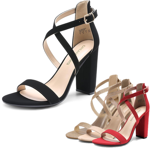 Women 4 inch High Chunky Heel Sandals Across Strap Open Toe Wedding ...