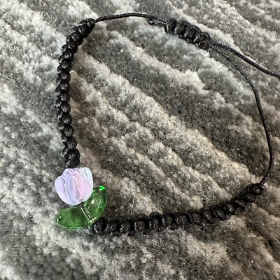 Handmade Lucky Black Bracelet String Cord Thread Braided Knit Tulip ...