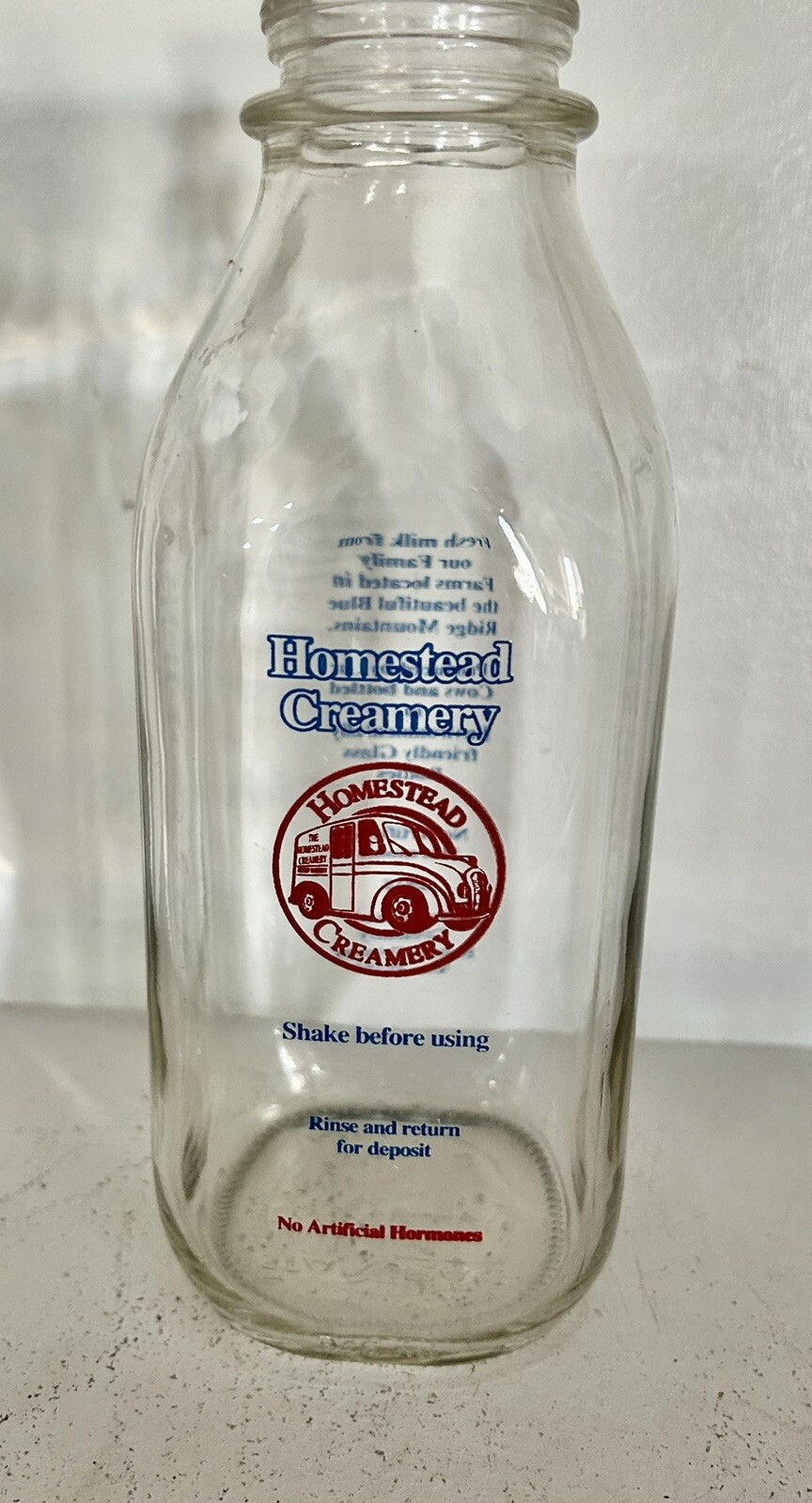 HOMESTEAD CREAMERY MILK BOTTLE 1 QUART 2018 BURNT CHIMNEY, VA Decor ...
