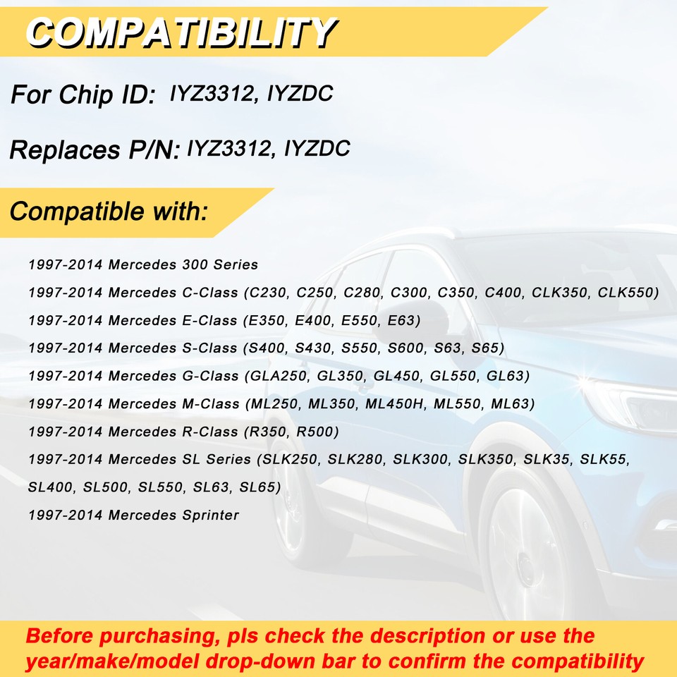 2pcs Remote Car Key Fob IYZ-3312 for 1997 - 2014 Mercedes-Benz SL500 ...