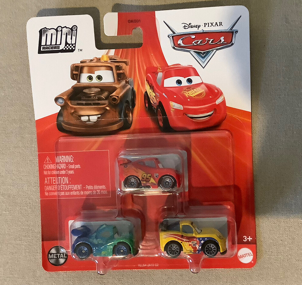 DISNEY PIXAR CARS MINI RACERS 3 pk. JEFF CORVETTE, MCQUEEN, CARLA ...