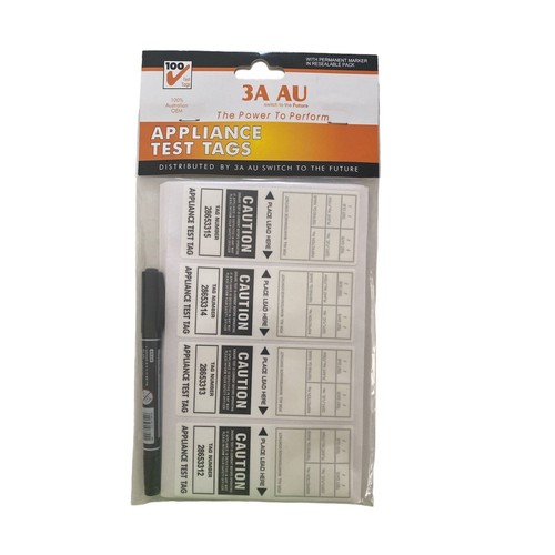 3A AU Electrical Appliance Test Tags - BLACK - 100pc with Permanent ...