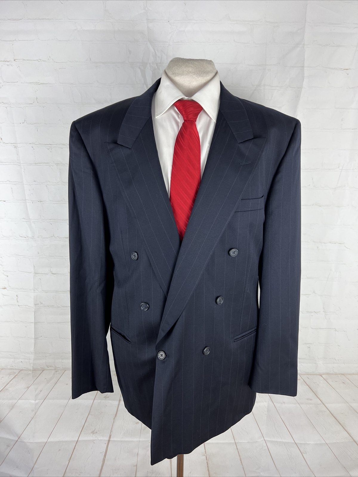 Double Breasted Louis Roth Men's Navy Blue Striped Su… - Gem