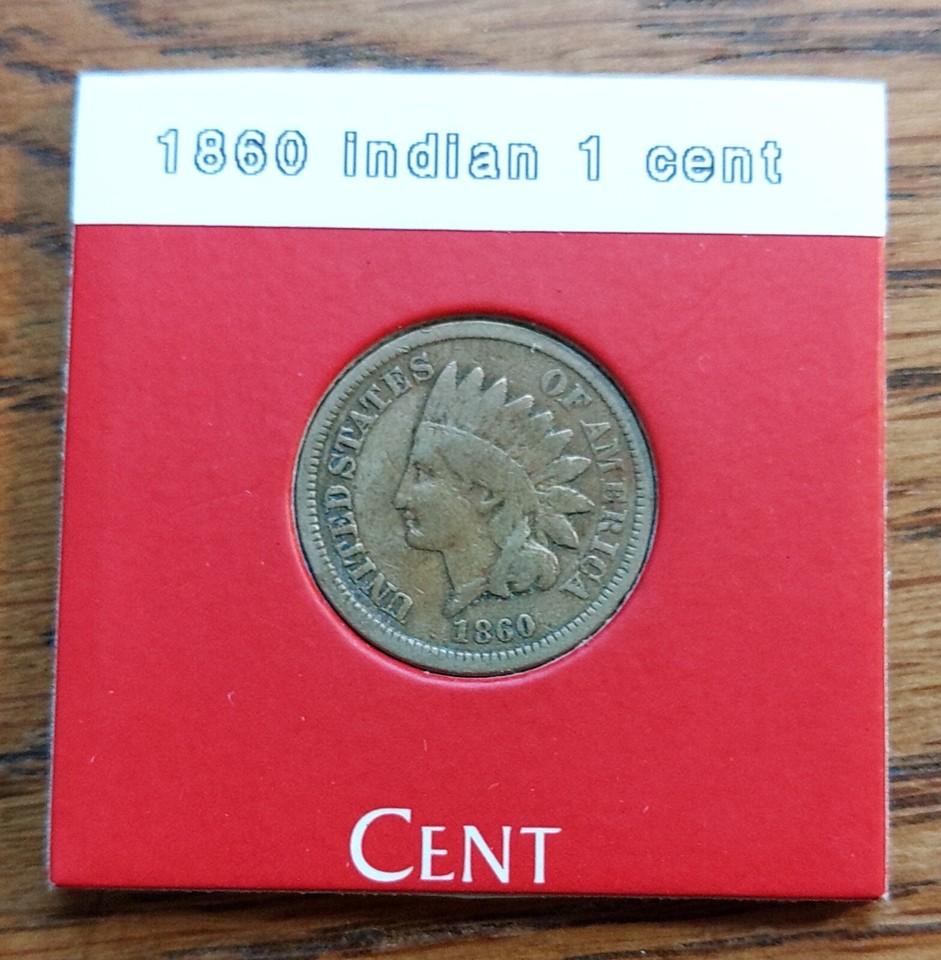 indian 1 cent 1860 pre-civil war issue second coin minted reverse ...