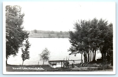 POSTCARD RPPC Howell Lake Michigan Windy Day Dock | eBay