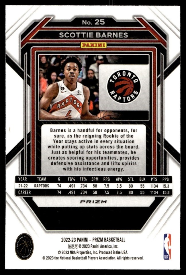 2022-23 Panini Prizm Ruby Wave Prizms Scottie Barnes G8 Toronto Raptors ...