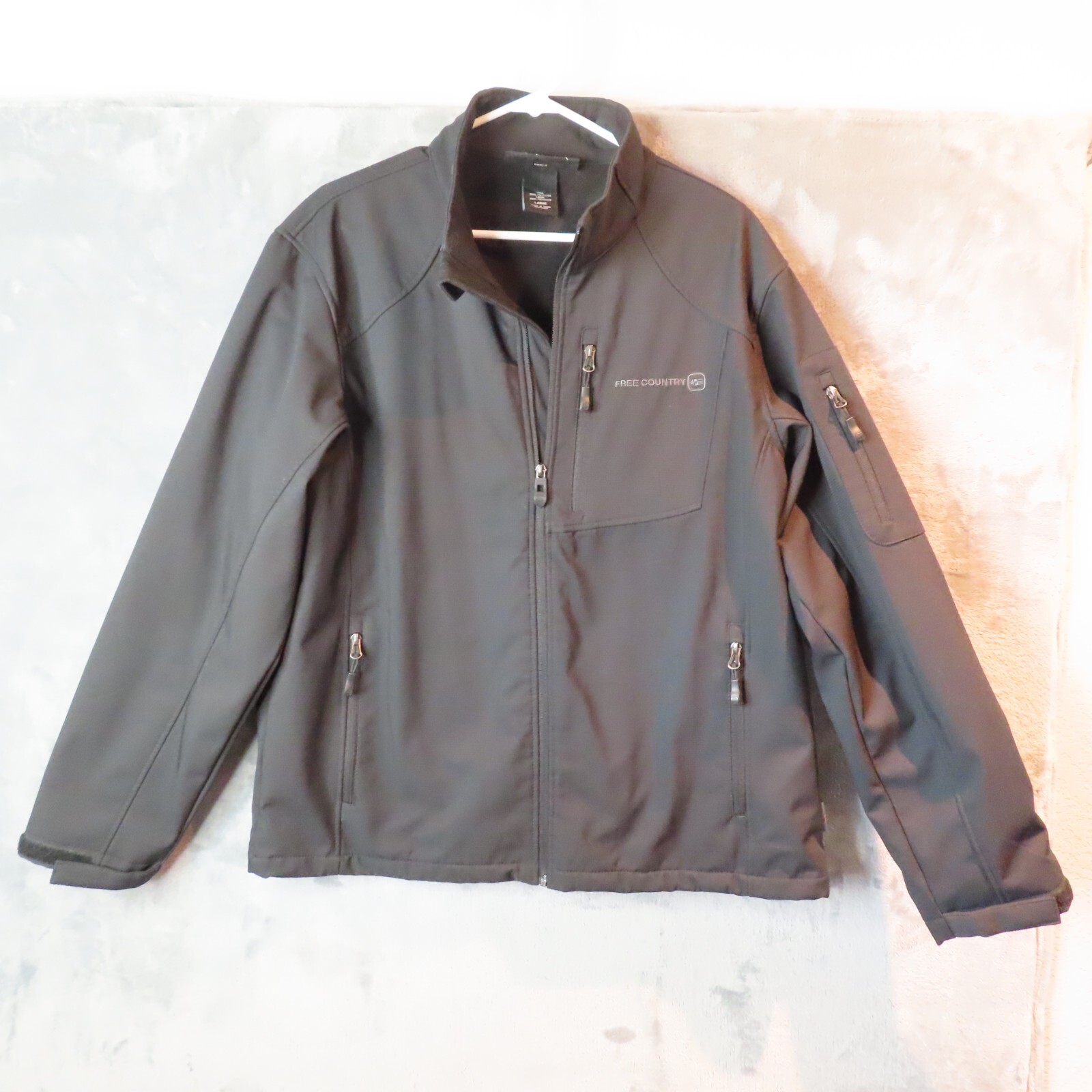 FREE COUNTRY Jacket Mens Large Black Softshell Full Zip Pockets Outdoor ...