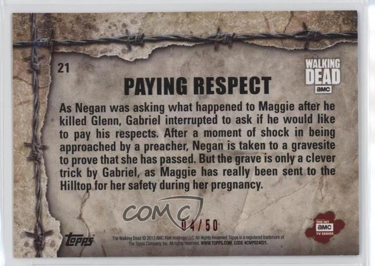 2017 Topps The Walking Dead Season 7 Mud 4/50 Paying Respect #21 02l5 ...