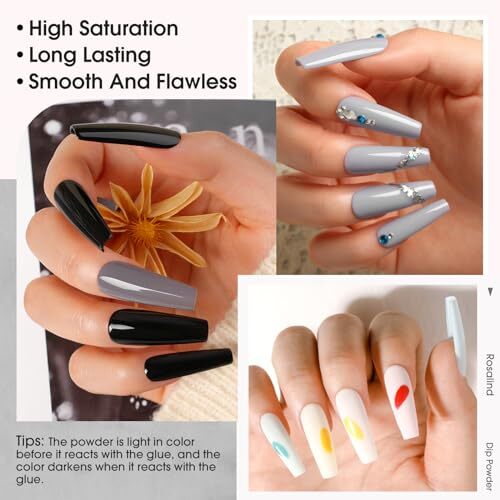 13 Pcs Dip Powder Nail Kit ROSALIND 6 Colors Dipping Powder with Base ...