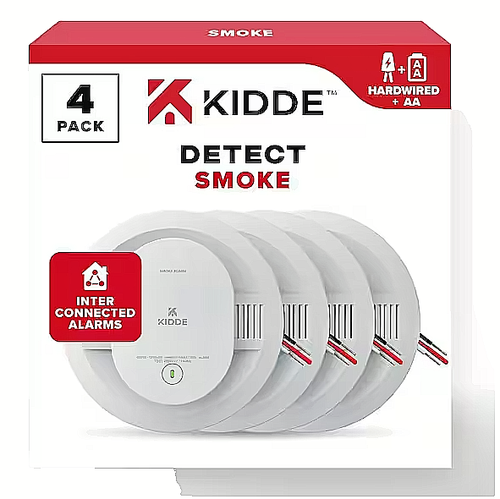 4 Pack Kidde Hardwired Smoke Detector, 10-Year warranty Battery AA ...