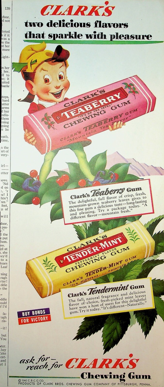 Original 1942 Clark's Chewing Gum Ad: Two Delicious Flavors That ...