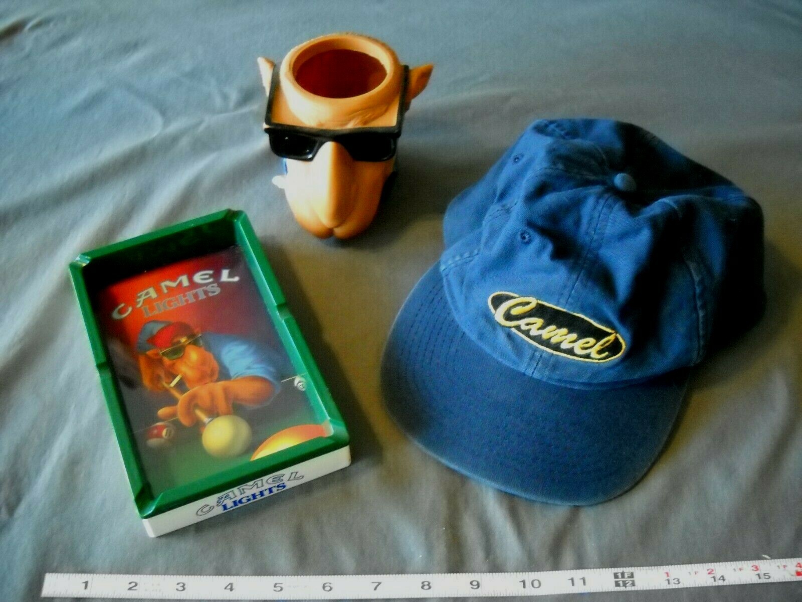 VINTAGE LOT OF JOE COOL CAMEL ADVERTISING POOL TABLE ASHTRAY, HAT, CAN ...