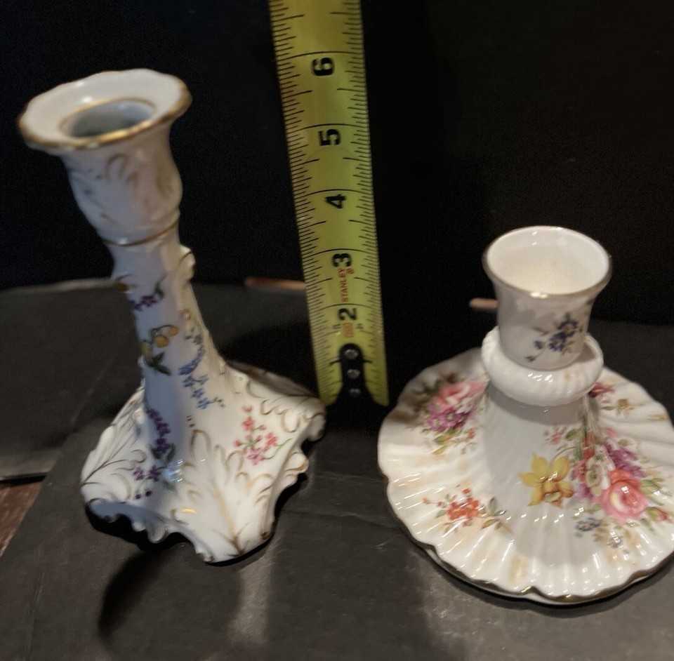 2 Pretty Fine White Bone China Candlesticks | eBay