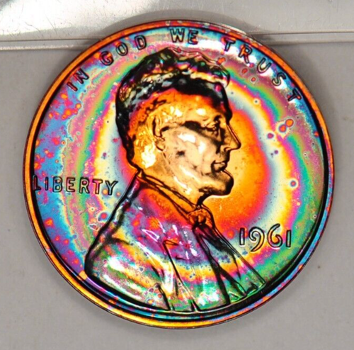1961 TONED Lincoln Memorial Cent Proof Rainbow Toning Coin B22 Ungraded ...