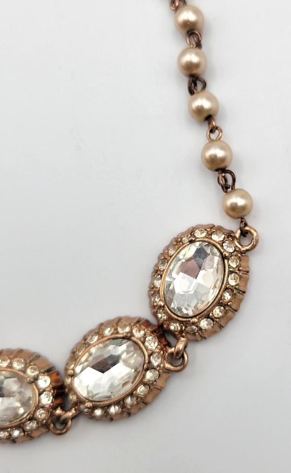 Bella Jack Rhinestones Faux Pearls Statement Necklace Rose Gold Tone 17 ...